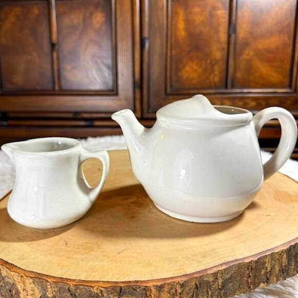 Dining | Vintage Petite Teapot And Creamer Glazed Ivory Ceramic Set | Poshmark